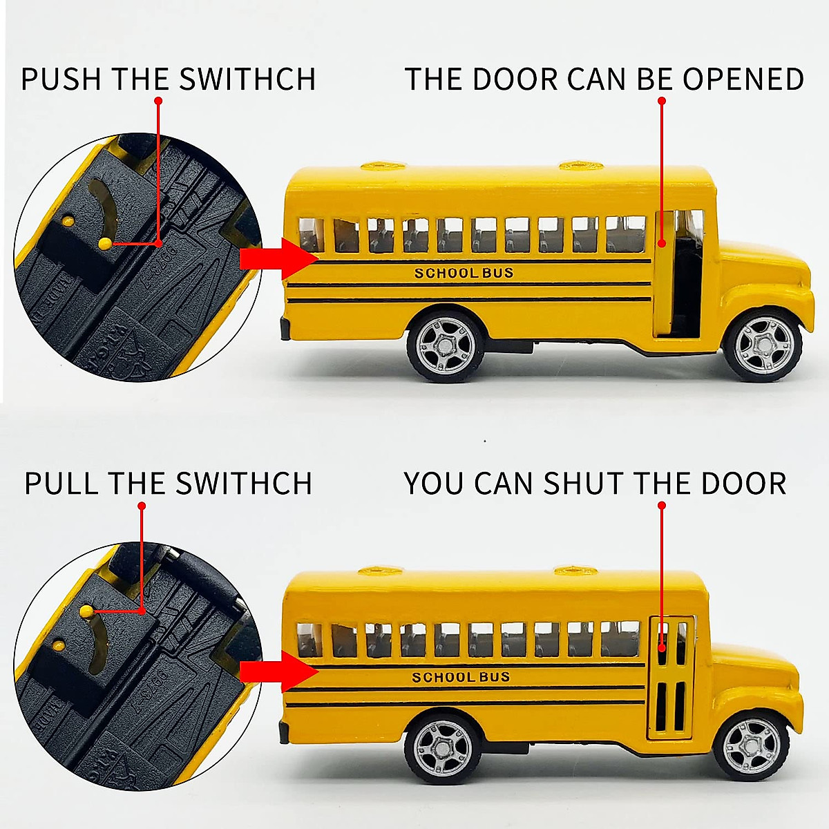 weilaga 5 Pack Die-cast Pull Back Vehicles,Mini Alloy Metal Models Car Toys,School Bus,Police Car with Openable Doors for Kids Boys Girls