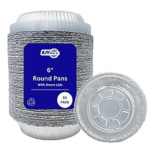 EJY IMPORT Round Disposable Aluminum Foil Pans With Clear Dome Lids (50, 6" Pan W/Dome Lids Set)