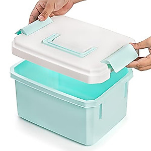 Jucoan 3 Pack Plastic Storage Latch Bin with Lid, 2.5/4.5/8.5 Quart Stackable Plastic Storage Bin Tote Organizing Container with Latches and Folding Handle for Toys, Snacks, Stationary