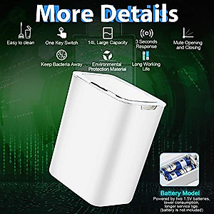Bathroom Trash Can, 3.7Gallon/14Liter for Bathroom | Bedroom Automatic Garbage Cans with Lid Rectangular Bathroom Trash Can for Cupboard/Bathroom/Bedroom/Office/Camping/RV-White