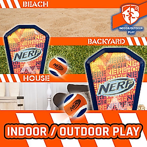 Nerf Toss and Catch Game with Paddles + Ball - Tennis Ball Catch Game with (2) Self- Stick Paddles - Perfect Kids Beach Toy + Backyard Game Set - Includes 2 Sticky Mitts + Tennis Ball