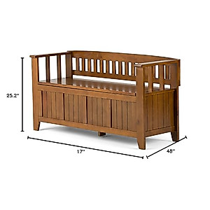 SIMPLIHOME Acadian SOLID WOOD 48 Inch Wide Transitional Entryway Storage Bench in Light Avalon Brown, For the Living Room, Entryway and Family Room