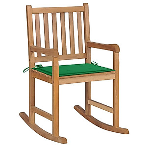 GOLINPEILO Patio Rocking Chair with Green Cushion Solid Teak Wood, Solid Wooden Frame Outdoor & Indoor Rocker for Garden, Patio, Balcony, Backyard Porch Rocker-AA