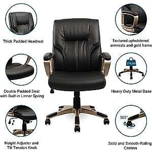 CLATINA Deluxe Executive Office Chair Enhanced Comfort with Padded Armrests, Ergonomic PU Leather Design, Nylon Lacquered Computer Desk Chair with Lumbar Support, Ideal for Home Office Black