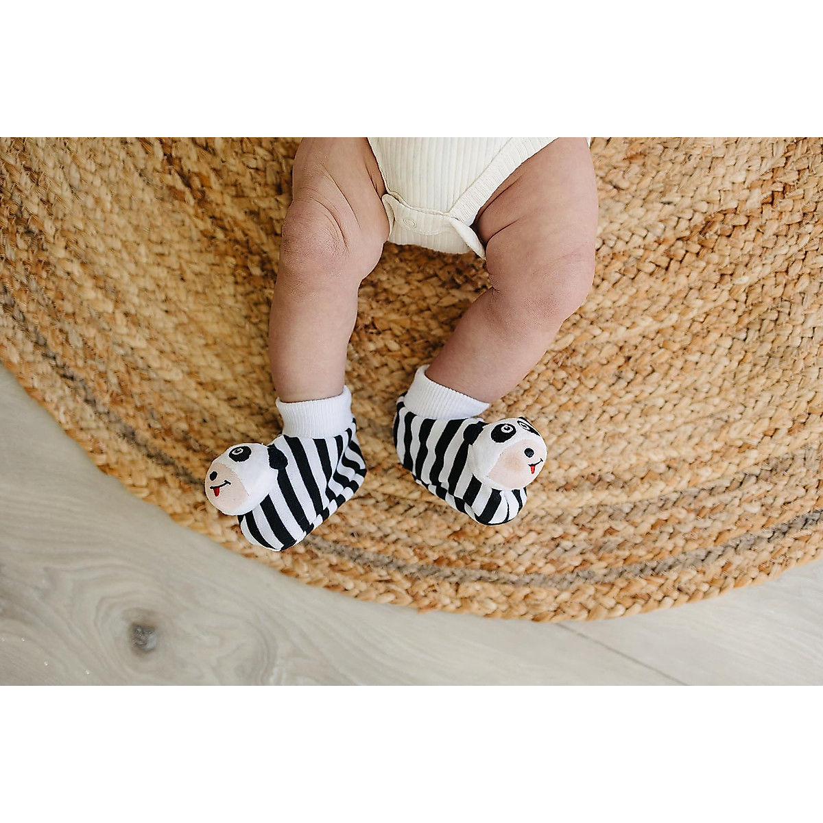 Genius Babies | Adorable Black & White Pair of Panda Baby Booties with Rattle Inside for Newborns and Infants