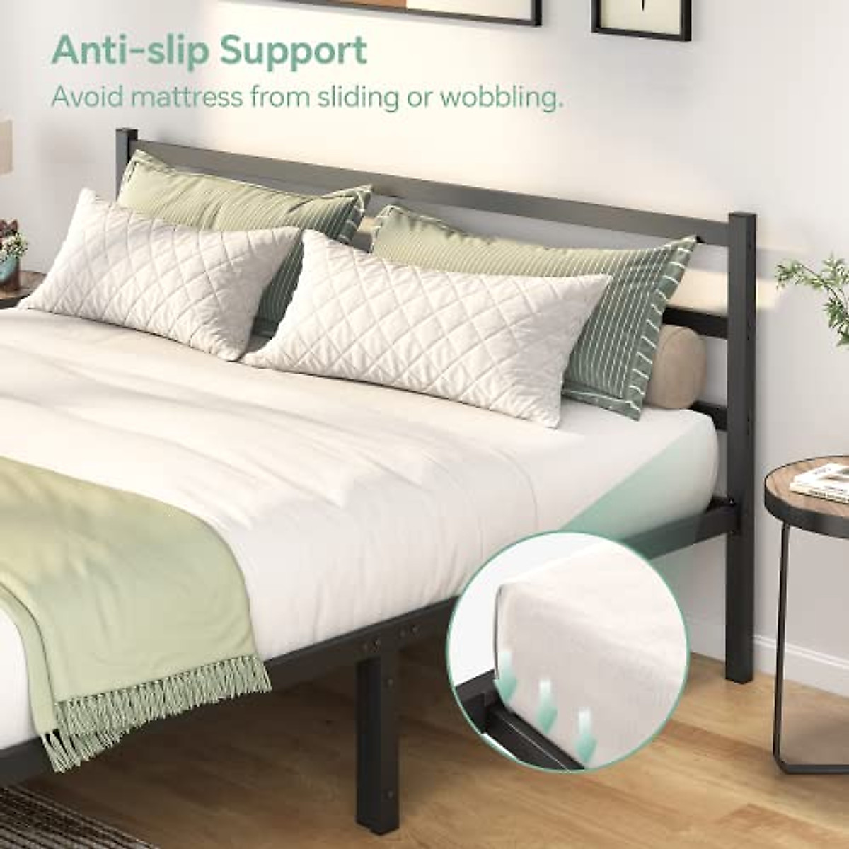 FEMOND Twin Bed Frame with Headboard and Footboard, 14 Inch Metal Bed Frame Platform with Storage, Noise Free, Heavy Duty Steel, No Box Spring Needed, Anti-Slip, Easy Assembly (Max Load: 1000lb)