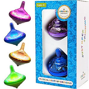 The Dreidel Company Hanukkah Musical Light-Up Dreidel Spinning Tops Set, Plays 2 Classic Hanukkah Songs, Assorted Colors (2-Pack)