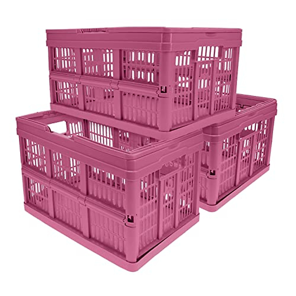 Home+Solutions 3 Piece Collapsible Basket Set - Berry Pink Plastic Containers for Multipurpose Storage