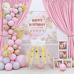 Hiasan Pink Backdrop Curtains for Parties, Polyester Photography Backdrop Drapes for Baby Shower, Wedding Decorations, 5ftx10ft, Set of 2 Panels
