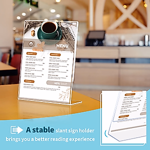 Annecy Sign Holder 8.5 x 11, 12 Packs Sign Stand for Display, L Shape Plastic Clear Sign Holder 8.5x11 Standing Vertical Menu Flyer Holder, Frames Table Signs for Stores, Restaurants, Hotels, Office