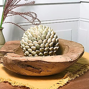 WHW Whole House Worlds Chunky Teak Wood Bowl, Hand Crafted, Dish Size, 9.75 Overall Vessel Diameter, 7 Inch Bowl, Warm Brown, Sanded Smooth, Grainy Knotted, Decorative