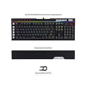 Rosewill Blitz K50 RGB BR Wired Gaming Tactile Mechanical Keyboard, 14 RGB Backlight Anti-Ghosting 6 Macro Keys, Dedicated Media Controls