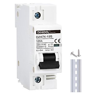 DIHOOL Miniature Circuit Breaker 120 Amp dc solar disconnect switch 12-240V for PV Solar, UPS, RV Battery, DIN Rail Mount, Overload Protection, AC DC universal