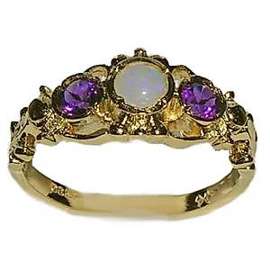 LetsBuyGold 14k Yellow Gold Real Genuine Opal & Amethyst Womens Band Ring - Size 10