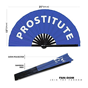 Prostitute Hand Fan Foldable Bamboo Circuit Hand Fan Funny Gag Slang Words Expressions Statement Gifts Festival Accessories Rave Handheld Circuit Event Fan Clack Fans (Blue)
