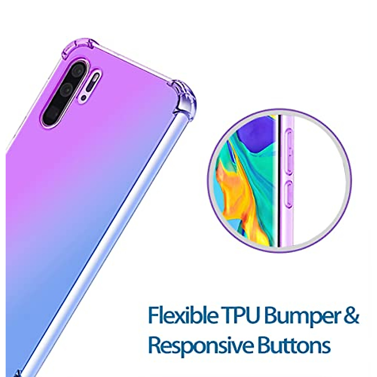 KOARWVC Case for Huawei P30 Pro Case VOG-L29 VOG-L04 Case, Crystal Clear Case Gradient Slim Anti Scratch TPU Shockproof Protective Phone Cases Cover for Huawei P30 Pro Purple/Blue