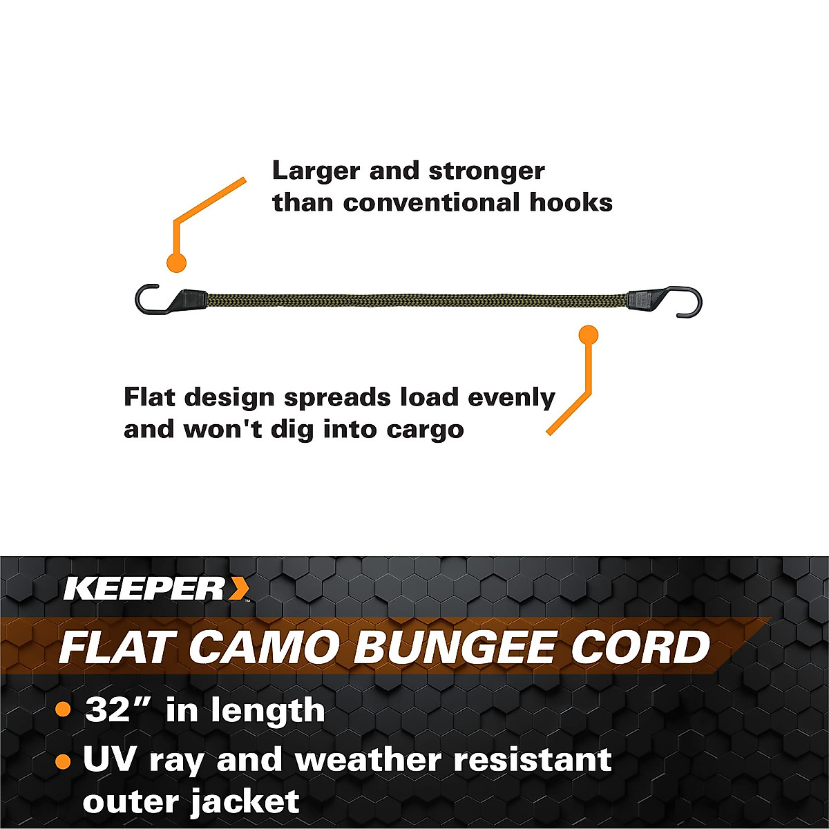 Keeper - 32” Flat Camo Bungee Cord - UV and Weather-Resistant