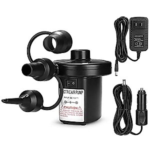 Electric Air Pump, AGPtEK Portable Quick-Fill Air Pump with 3 Nozzles, 110V AC/12V DC, Perfect Inflator/Deflator Pumps for Outdoor Camping, Inflatable Cushions, Air Mattress Beds, Boats, Swimming Ring