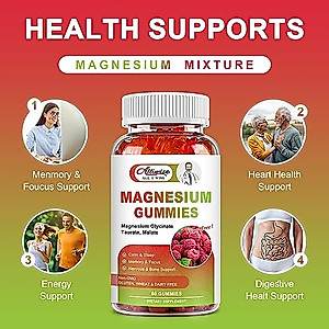 Sugar-Free Magnesium Glycinate Gummies, Complex Magnesium Supplement 600mg with Calcium, Magnesium Glycinate 300 mg with Taurate, Malate, COQ10, Vitamin B6 and D3, Supports for Memory, Calm, Mood