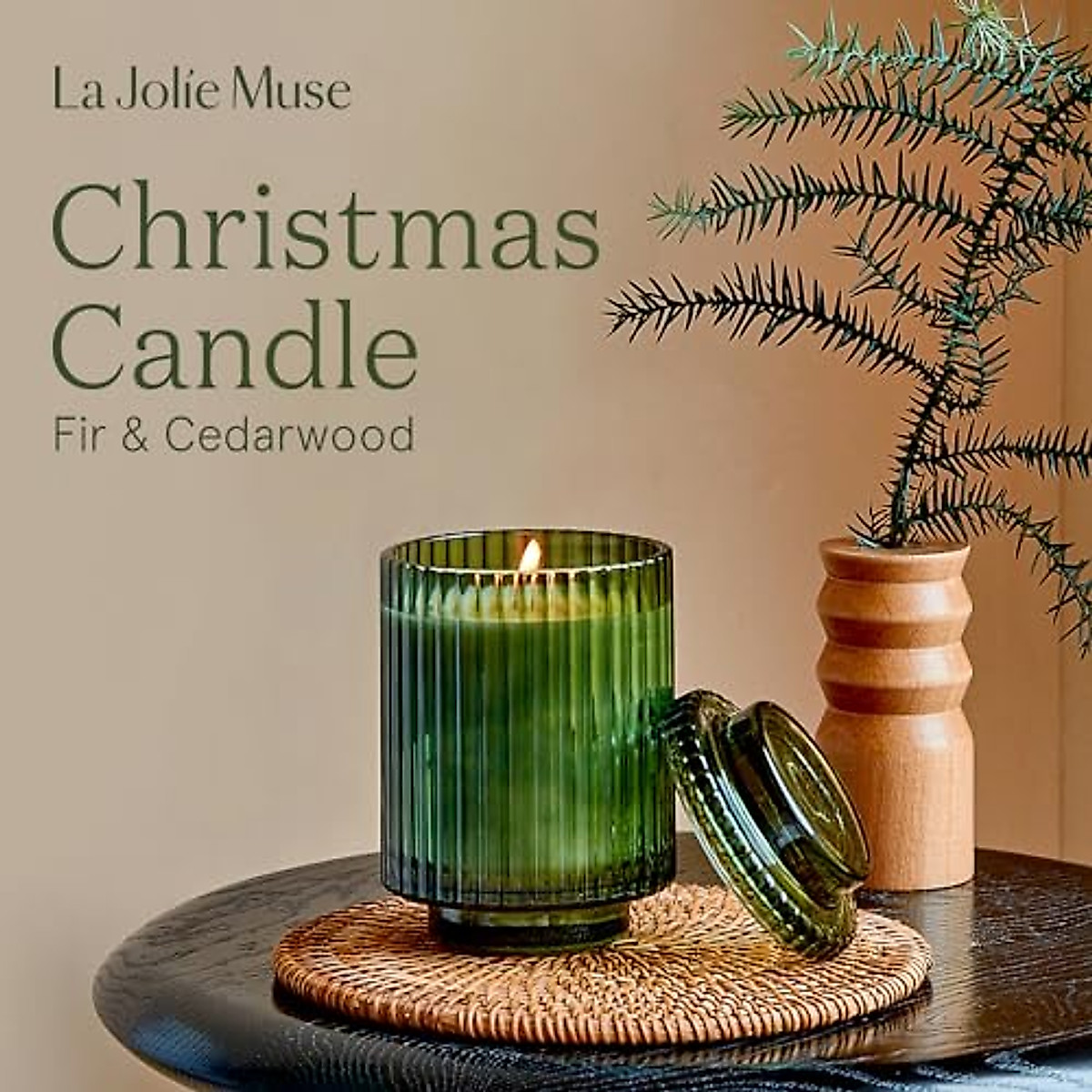 LA JOLIE MUSE Fir & Cedarwood Scented Candle - Candles Gift for Holiday, Green Candles for Home Scented, Natural Wax, 80 Hours Long Burning, Starlit Golden Fir