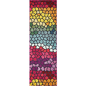 Unique Loom Estrella Collection Geometric, Abstract, Colorful, Modern, Mosaic Area Rug, 2 ft 2 in x 6 ft 7 in, Multi/Blue