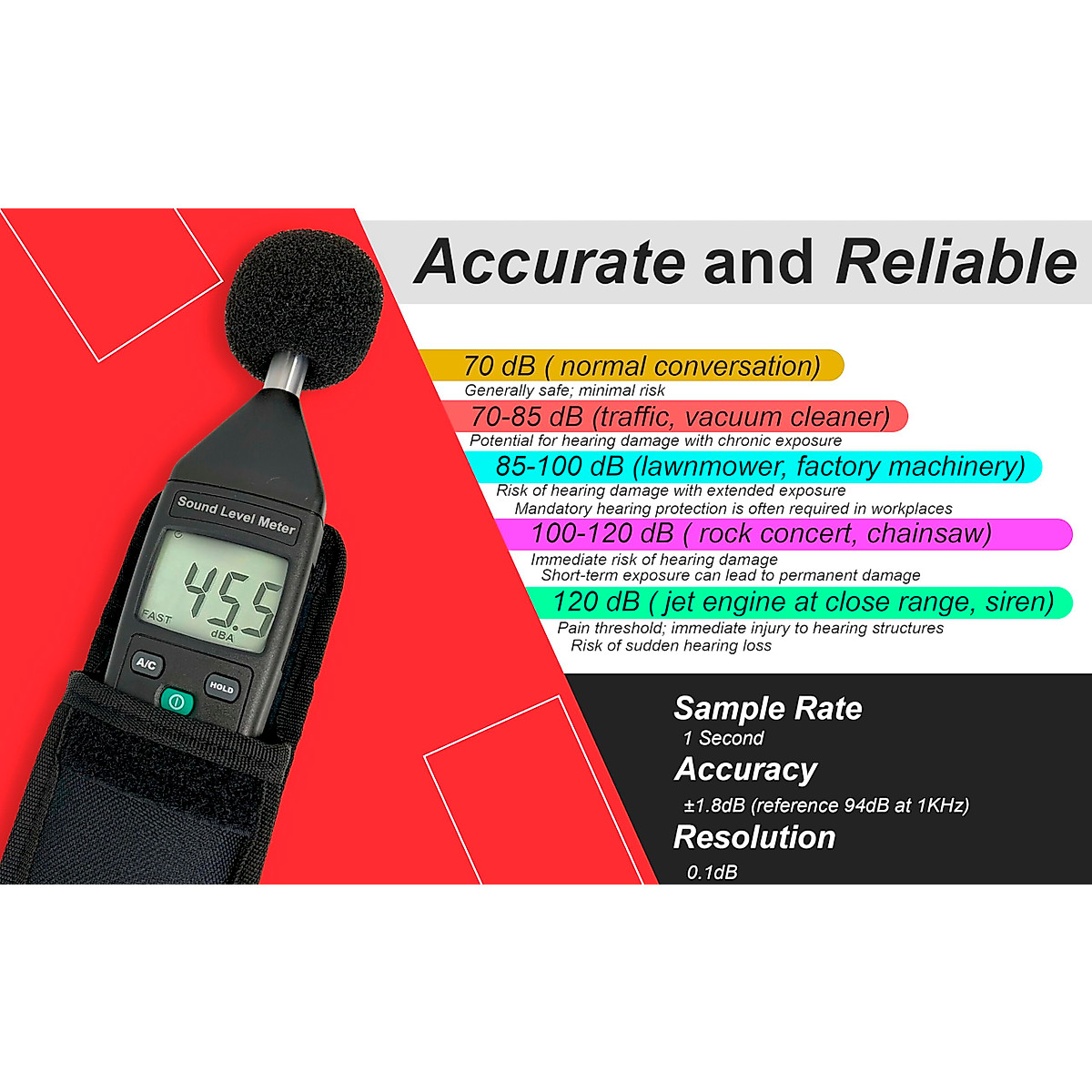 SM-130DB Digital Decibel Meter Reader and Sound Level Meter Type 2 with Calibration Certificate. Measurement Device for Environmental and Mechanical Noise Monitor - Manufacturing, Office, Classroom