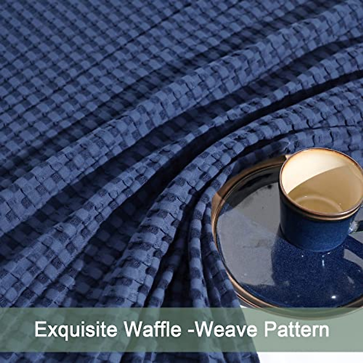PHF Cooling Waffle Blanket, Queen Size, Lightweight, 60% Rayon from Bamboo & 40% Cotton, Breathable, Ultra Soft & Luxury, 90"x90", Blue