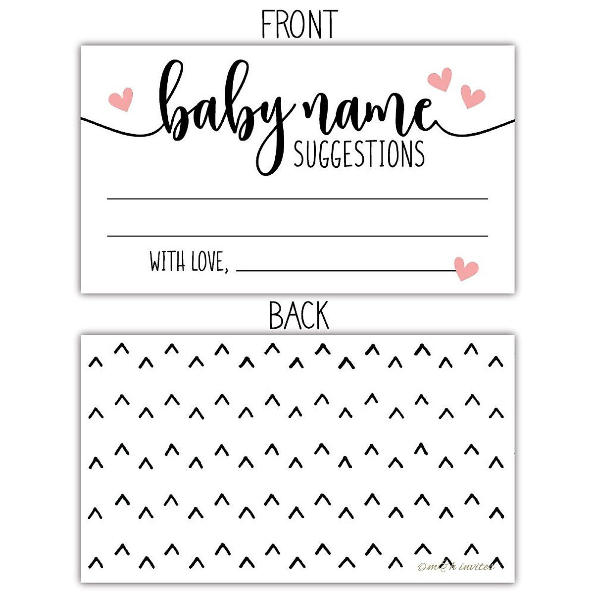 50 Sweet Heart Baby Name Suggestion Cards for Baby Shower