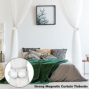 Hangtty 4 Pack Strong Magnetic Curtain Tiebacks Rope Decorative Curtain Tie Backs Magnetic Curtain Holders for Drapes Window Treatment Holdbacks, White