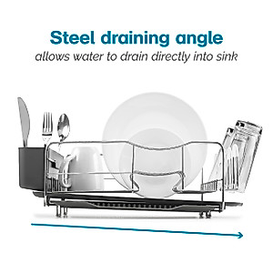 Polder KTH-615 Dish Rack & Tray 4 PC Combo– Advantage System Includes Rack, Drain Tray, Removable Drying Tray & Cutlery Holder – Stainless Steel & Plastic