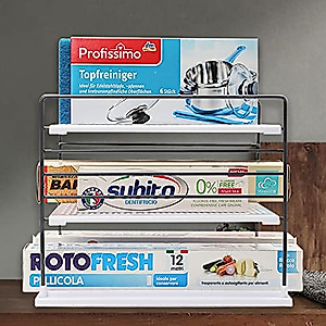 HITISPACE Kitchen Wrap Organizer Rack, Height Adjustable Aluminum Foil Organization and Storage, Kitchen Organization and Storage Foil and Plastic Wrap Organizer for Plastic Bag, Wrap, Foil & Box