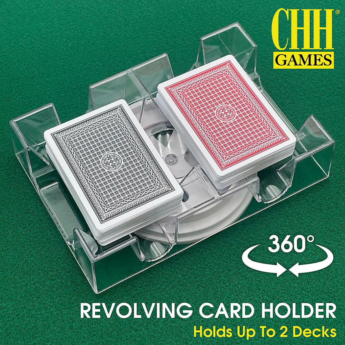Dual Deck Revolving Card Holder - 360 Degree Poker Playing Cards Holder Canasta Card Holder Casino Accessories Acrylic Playing Card Holder for Playing Card Games - Clear Tray Poker Card Deck Holder