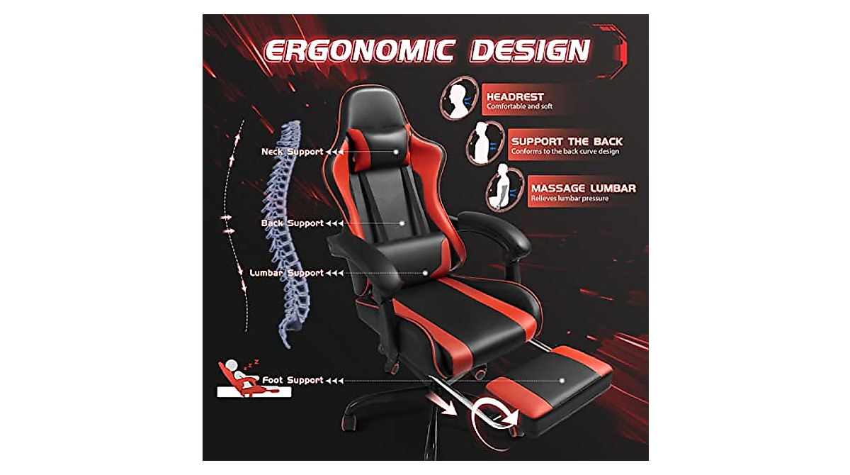 Shahoo Gaming Chair with Massage Support & Footrest