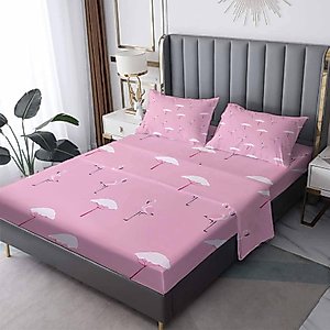 zcsm Pink Flamingo Sheets Full Size Sheet Sets - Tropical Animal Bed Sheets, Soft Microfiber & Deep Pocket & Wrinkle Free Bedding Sheets & Pillowcases, 1 Fitted Sheet, 1 Flat Sheet, 2 Pillow Cases