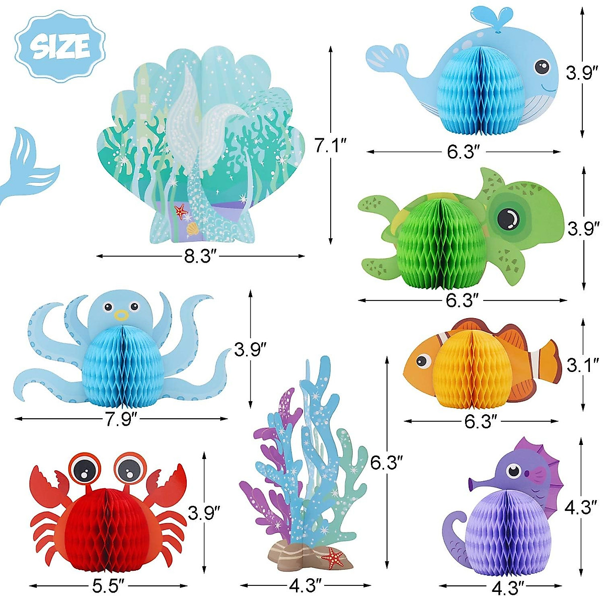 Distaratie 8 Pcs Under The Sea Party Decorations Sea Animal Honeycomb Centerpiece Mermaid Birthday Party Supplies for Beach Baby Shower Wedding Pool Party