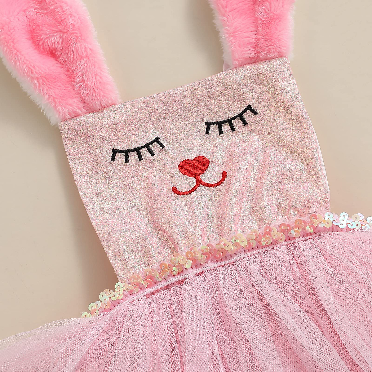 Toddler Baby Girl Romper Infant Girl Easter Sequins Tutu Dress Bunny Ear Jumpsuit Playsuit One Piece Outfit (Pink, 18-24M)