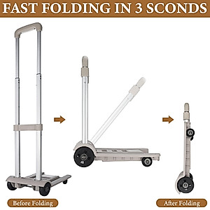 Fingertip WD Folding Luggage Cart with Chassis,4 Wheels Folding Hand Truck Dolly,Collapsible Light Duty Dolly for Moving Shopping Travel Office Use,165lbs(Grey)