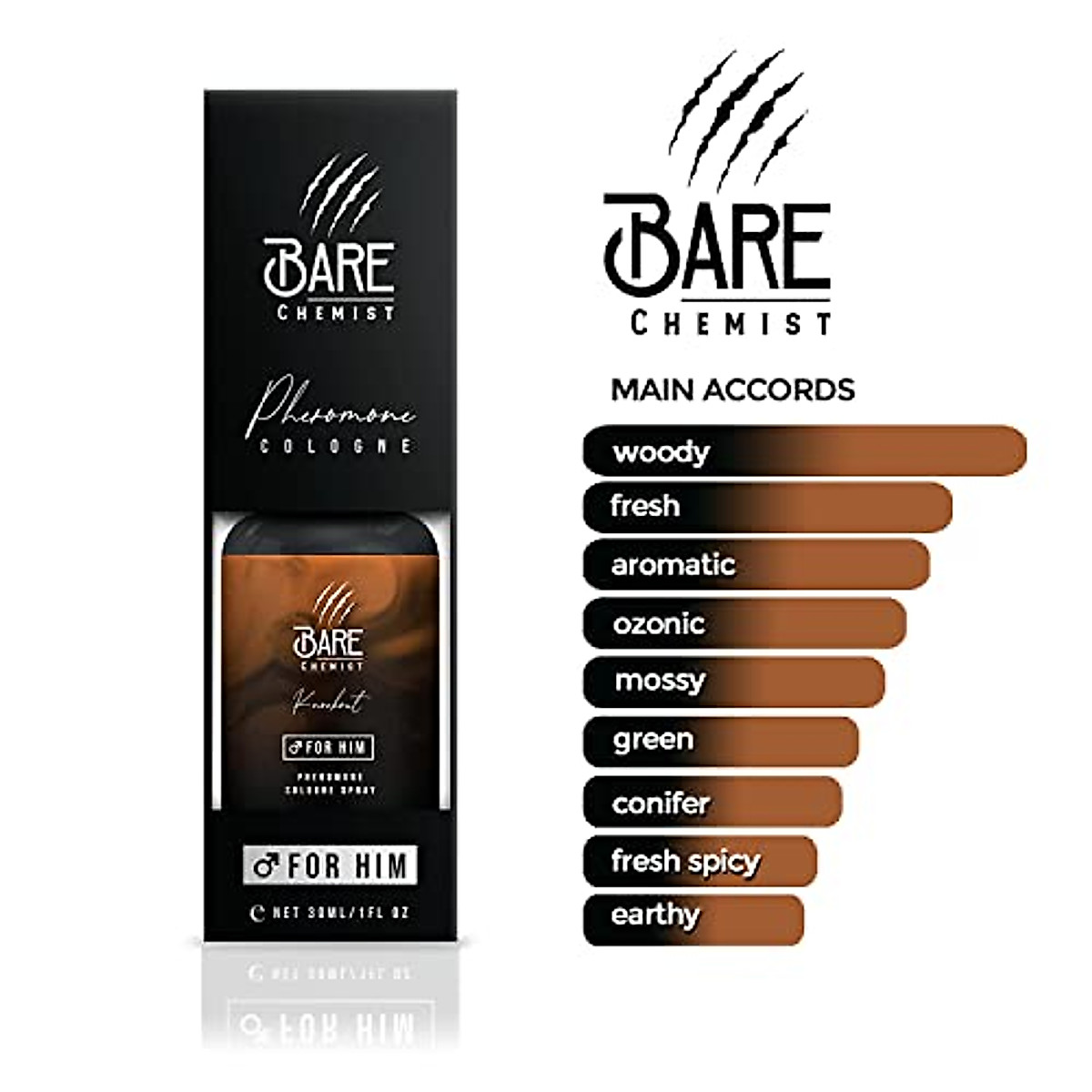 Bare Chemist Knockout Pheromone Cologne for Him - [Attraction Formula] Pheromone Cologne for Men 1oz. - Wood, Citrus, Spice