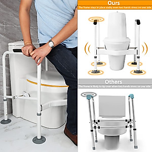 Toilet Safety Rails Frame for Elderly with Handles Stand Alone Bathroom Assistance Grab Bars Arms for Seniors, Handicap, Disabled, Width & Height Adjustable, Fit Any Toilet