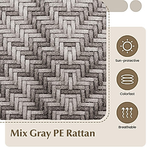 Tangkula Set of 4 Patio Folding Chairs, Outdoor Wicker Dining Chairs with Armrests, Portable Lawn Chairs with Metal Frame for Garden, Backyard, Poolside, No Assembly (4, Mix Gray)