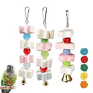 S-Mechanic 3Packs Parrot Chewing Toy Beak Trimmer Calcium Stone with BellParrot for Cockatiel Conure African Grey Amazon Parrots Parakeet Cockatiel Bird (Style-2)