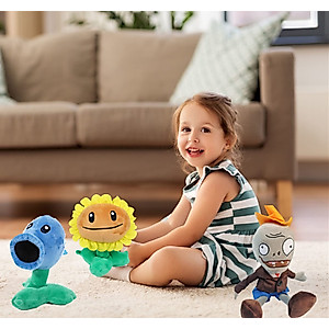 JHESAO 3 PCS Plants and Zombies Plush Conehead Zombies Plants Sets Toy Peashooter, 1 2 Stuffed Soft Conehead Zombie Doll, Sunflower PVZ Plush Figure Doll New