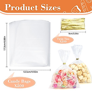 Clear Cellophane Bags, 200Pcs 5"x7" Cellophane Treat Bags, Flat Clear Gooide Treat Candy Bags with Twist Ties, Clear Plastic Gift Bags, Clear Party favor bags for Bakery Cookies Candies Dessert