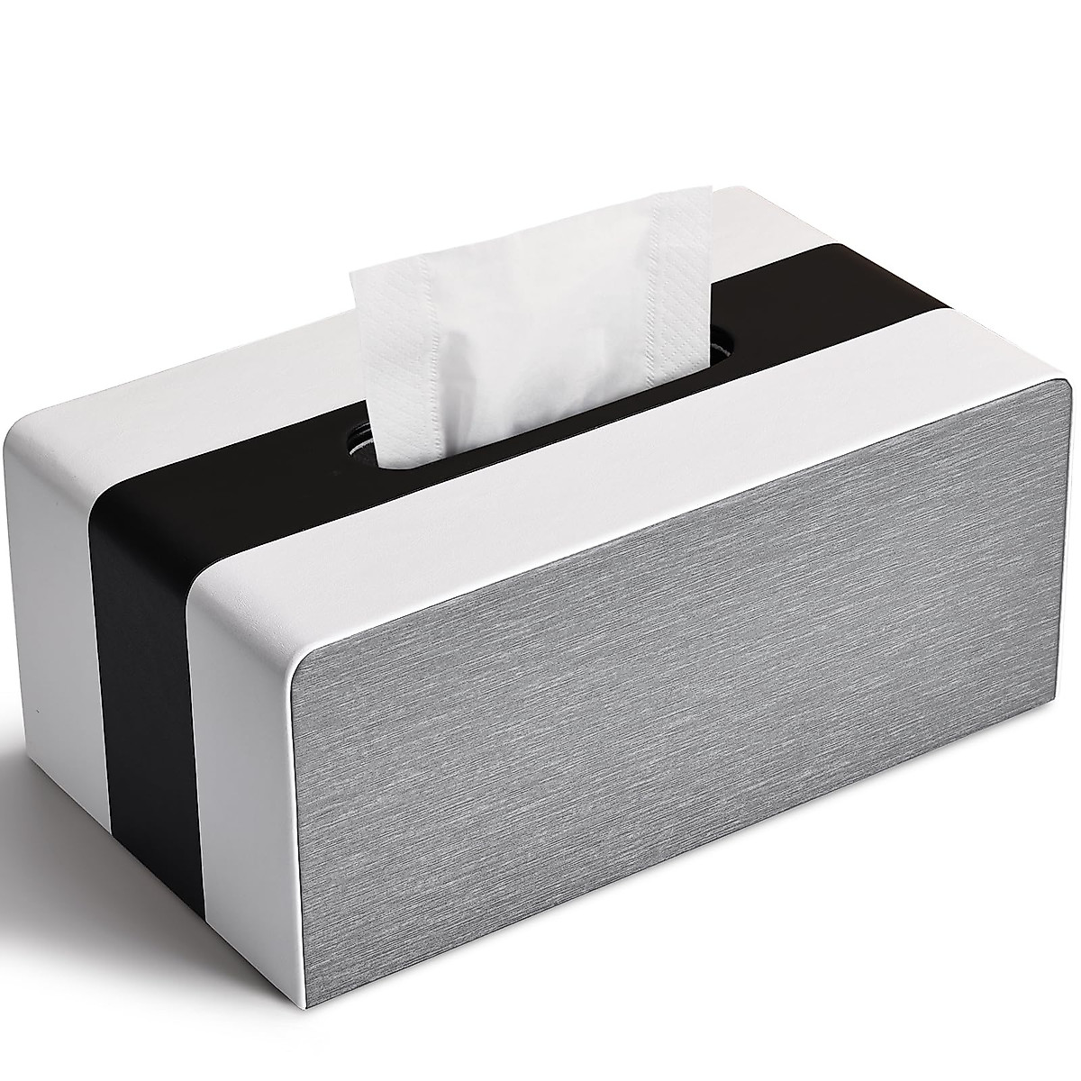 Tissue Box Cover, New PU Leather Kleenex Box Covers Rectangular Tissue Holder for Home/Office/Car Decoration 9.84"X5.59"X4.13" - Elegant Black&White