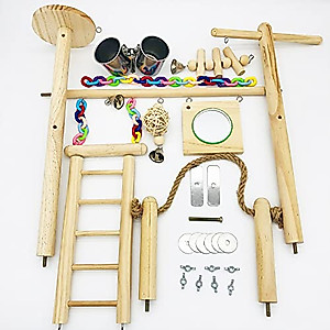 Bird Playground for Top of Cage, Parrot Gym Hanging Chewing Toys, Cage Top Play Stand for Conure, Parakeets, Budgie, Cockatiels, Lovebirds, Bird Wood Perch Cage Toys