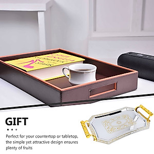 Cabilock Stainless Steel Serving Tray European Style Oblong Tray Food Serving Tray Serving Platter for Snack Desserts Food Appetizers Coffee Breakfast