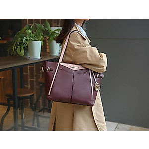 MKF Set Shoulder Bag for Women & Wristlet Wallet Purse: Top Handle Tote Satchel PU Leather Handbag Pocketbook Blush-Mauve