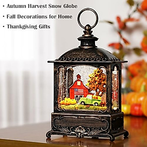 Priddop Fall Snow Globe Lantern - Red Barn Truck Pumpkin Farm Glittering Autumn Harvest Decorations for Home, Thanksgiving