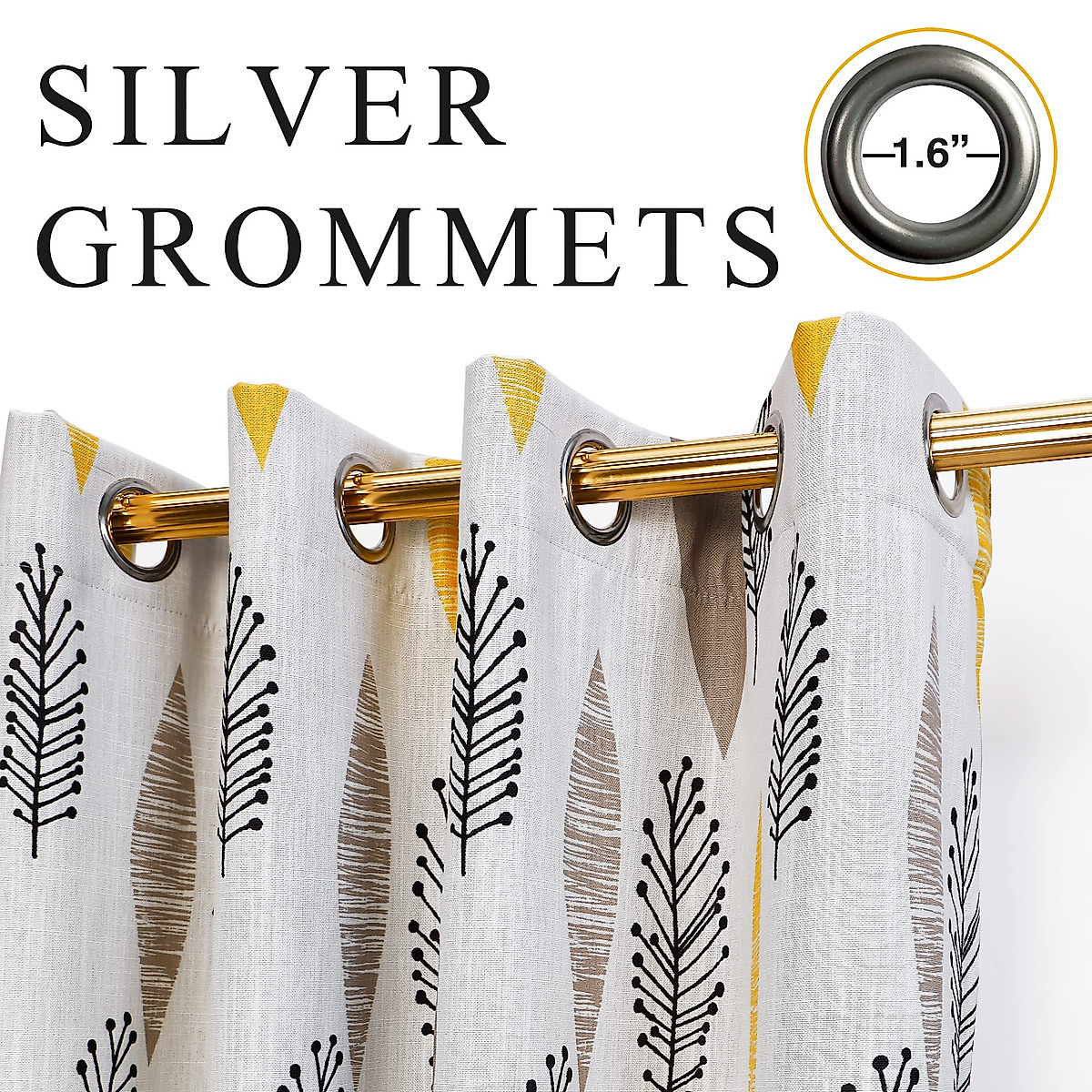 Cherry Home Modern Leaves Room Darkening Blackout Curtain Pairs Panel Heavy Drapes for Living Room Grommet Top Draperies Yellow,2 Panels with 2 Matching Pillow Case,52 Inch by 84 Inch