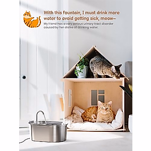 SOOFPET Cat Water Fountain Stainless Steel, 3,2L/108oz Pet Water Fountain, Automatic Cat Fountain with Quiet Pump, Dishwasher Safe Design, Suitable for Multiple Pets